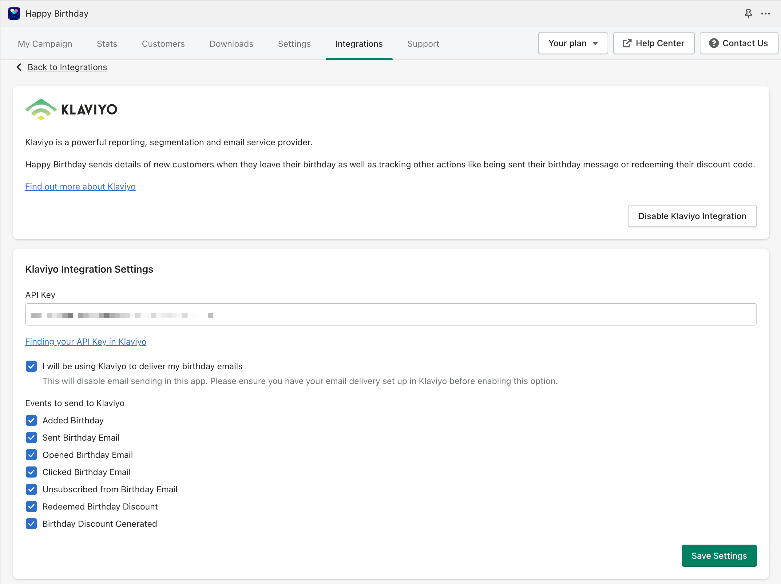How to enable the Klaviyo integration – Happy Birthday App